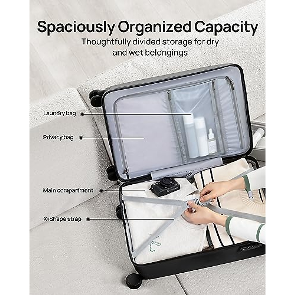 NINETYGO Carry on Luggage, Airline Approved, 22-Inch Hard-Shell Suitcases with Spinner Wheels for Travel, Kids Luggage for Boys, 22 X 14 X 9 Inches (Midnight Black)