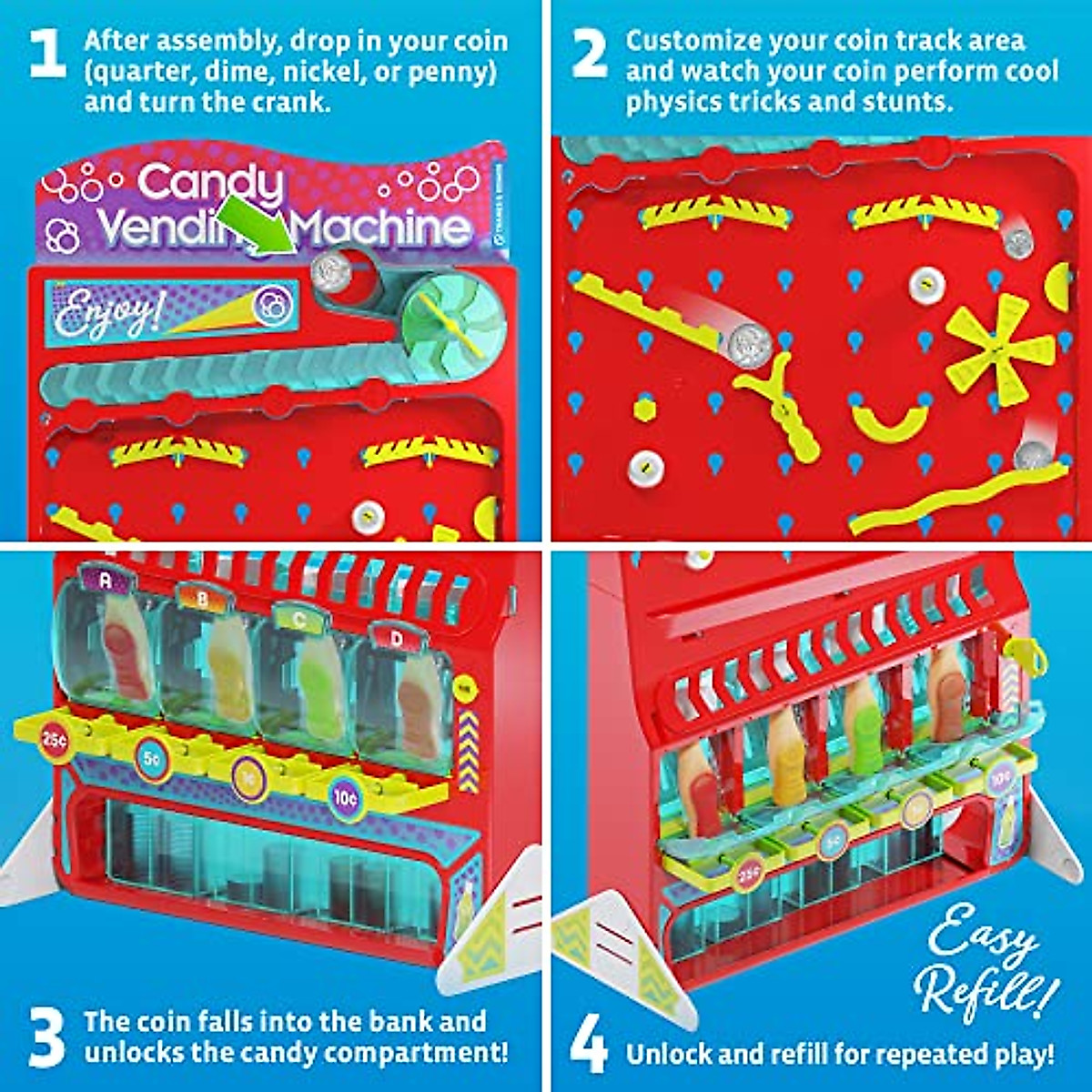 Thames & Kosmos 2-ft Tall Candy Vending Machine STEM Kit | Build Toy Vending Machine with 10 Gravity & Motion Experiments | Coin Sorting Bank | Math & Engineering Lessons