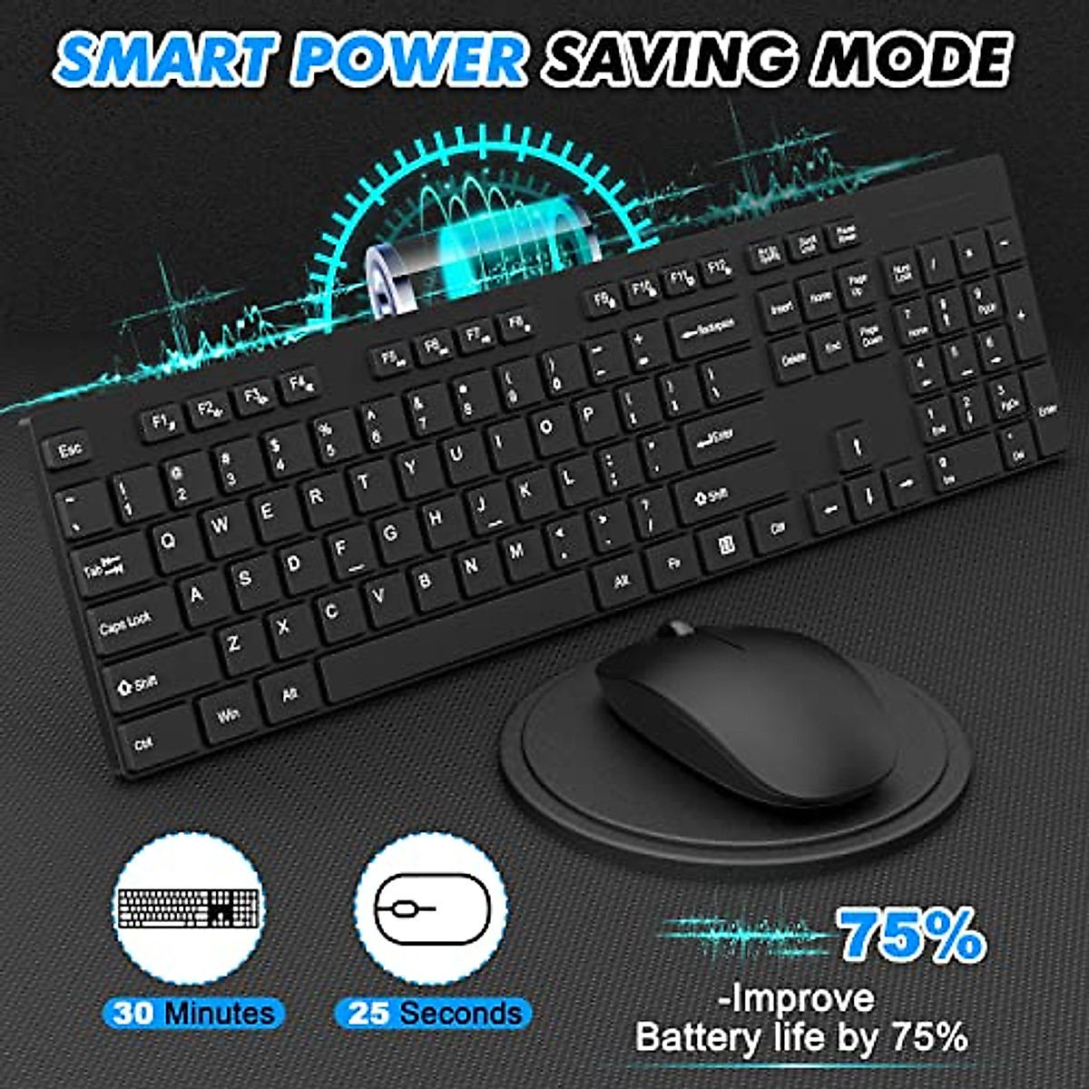 Wireless Keyboard and Mouse Combo, Btios Slim Quick Lag-Free 2.4GHz Cordless Full Size Computer Keyboard and Mouse Responsive Plug & Play for Windows, PC/Desktops/Computer/Laptops