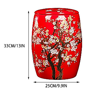 Ceramic Rice Storage Container 5KG/10KG/15KG/25KG Airtight Rice Dispenser with Lid Cereal Containers Large Rice Jar for Rice Noodles Snacks(Red,10KG)
