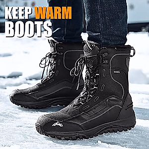 LOHJJMVE Men's Snow Boots Waterproof Insulated Winter Black Hiking Rubber Warm Lightweight Outdoor Shoes,Non-Slip Rubber Outsole (Black, numeric_10)