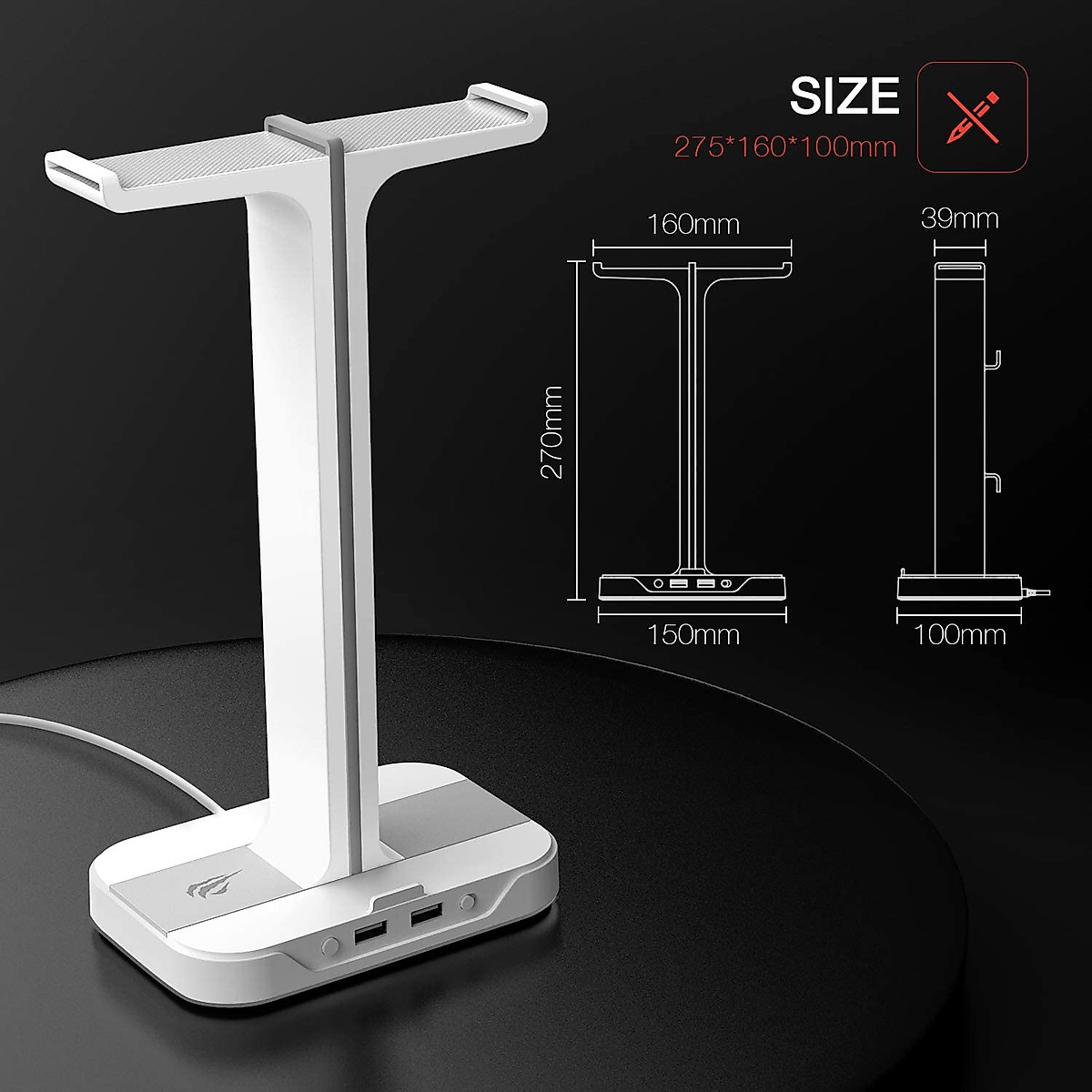 havit RGB Gaming Headphone Stand Desk Dual Headset Hanger Base with Phone Holder & 2 USB Ports for Desktop PC Game Earphone Accessories