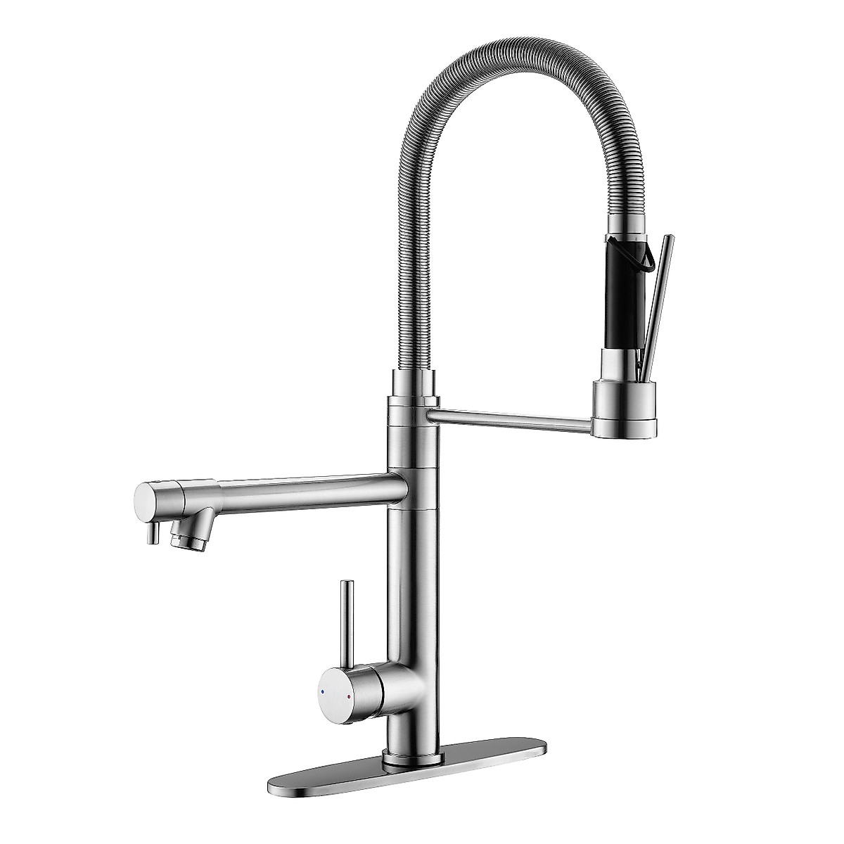 GIMILI Kitchen Faucet with Pull Down Sprayer Commercial Kitchen Faucet Double-Headed Single Handle Spring Stainless Steel Brushed Nickel Kitchen Sink Faucet
