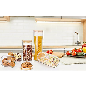 AIKWI Glass Food Storage Jars Set of 5, Airtight Glass Kitchen Canisters with Bamboo Lids, Clear Glass Canister Food Jar Kitchen Pantry Storage Container for Spaghetti, Beans, Cereal, Snacks and More