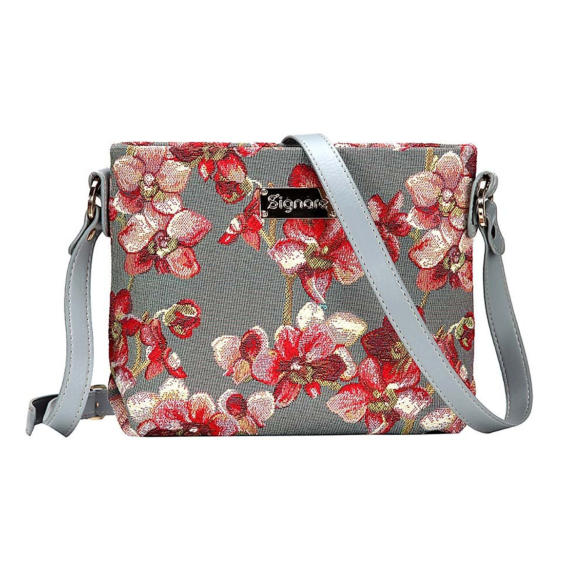 Signare Tapestry Crossbody Bag Shoulder Purse for Women In Orchid Grey and Red Design (XB02-ORC)