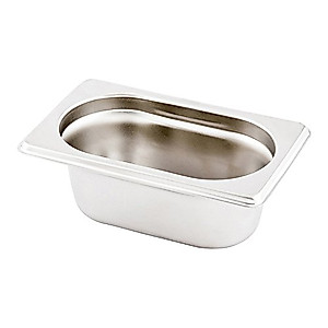 Restaurantware Met Lux 7 Inch x 4.3 Inch x 2.5 Inch Steam Table Pan 1 One Ninth Hotel Pan - Anti-Jam Deep Silver Stainless Steel Table Pan With Collapsible Handles For Parties Or Events