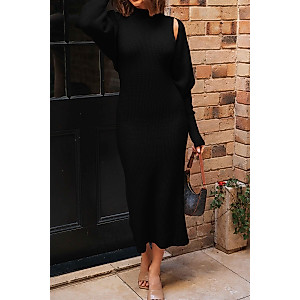 PRETTYGARDEN Womens Fall 2 Piece Outfits Bodycon Maxi Tank Pullover Sweater Dress and Long Sleeve Cropped Cardigan Knit Sets (Black,Small)