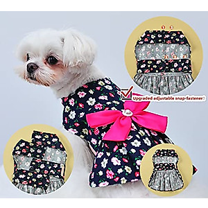 Petroom 2 Pieces Small Dog Dresses,Cute Princess Floral Skirt Cat Apparel Female for Yorkie(Pink & Rose red S)