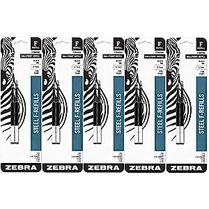 Zebra F-Series Ballpoint Stainless Steel Pen Refill, Fine Point, 0.7mm, Black Ink, 10-Count