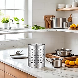 KSENDALO Round SUS304 Stainless Steel Utensil Holder Set of 2 - Silver Caddy & Organizer for Drying Cooking Spoons, Spatulas, and Silverware - Essential Kitchen Container for Countertop