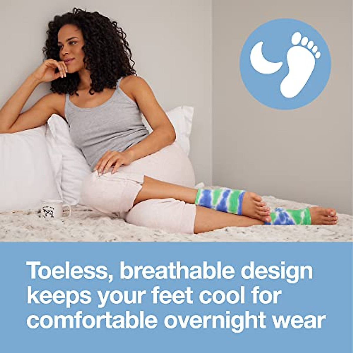 ZenToes Moisturizing Heel Socks 2 Pairs Gel Lined Toeless Spa Socks to Heal and Treat Dry, Cracked Heels While You Sleep (Regular, Blue Tie Dye)