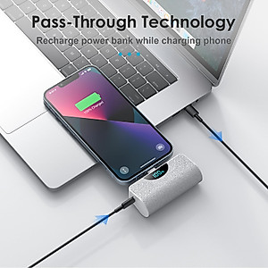 Pxwaxpy Small Portable Charger for iPhone 5200mAh, Compact 20W PD Fast Charging Power Bank, LCD Display Battery Pack Phone Compatible with 14 Pro Max/14/13/12/11/XR/X/8/7/6 (White) (HX45K8)