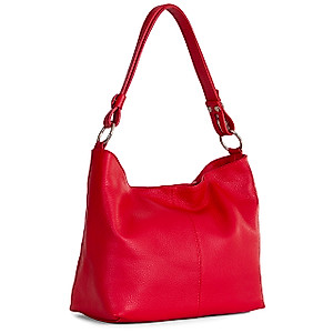LiaTalia Womens Genuine Italian Leather Medium Size Shoulder Hobo Bag - Adjustable Long Strap Handbag - EMMY [Red]