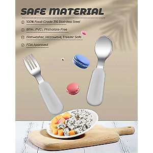 2 pcs Toddler Utensils, Stainless Steel Toddler Silverware Set with Round Handle, Baby Forks for Self Feeding, 1 Toddler Fork and 1 Toddler Spoon, BPA Free