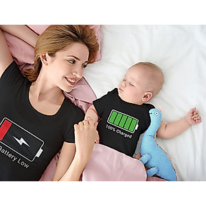Tstars Battery Low 100% Charged Mommy and Baby Girl Boy Matching Outfits Funny Mothers Day Mother & Daughter Son Shirts Mom Black Medium/Baby Black Newborn (0-3M)