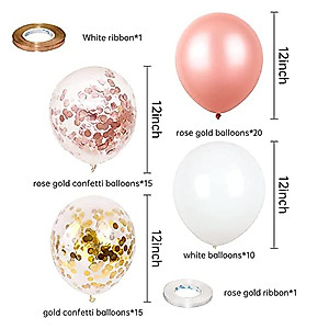 Nobledecor White Rose Gold Confetti Balloons Kit, 60 Pcs 12 inch Metallic Rose Gold Balloons Chrome Latex Confetti Birthday Party Balloons for Birthday Wedding Party Supplies Arch Decoration Baby Shower Graduation Festival Party