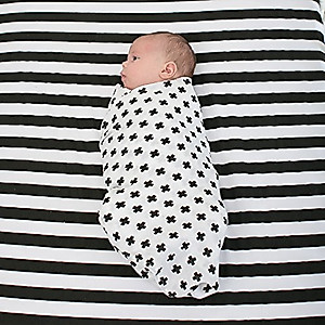 Muslin Baby Swaddle Blankets, 47x47 (3 Pack) Black, White, XO, Stripe, Cross