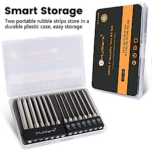 MulWark 14PC Security Torx Bit Set 3" Long Tamper Proof Star Screwdriver Bit Set 1/4" Hex Shank S2 Steel T4 - T40 Magnetic Impact Driver Drill Bits