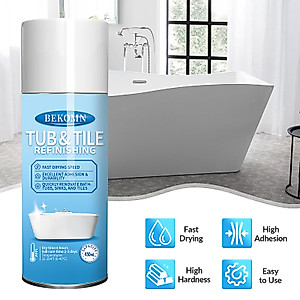 BEKOMN Tub and Tile Spray Paint White,450ml,Aerosol Bathtub Refinishing Kit for Porcelain Ceramic Fiberglass, DIY Resurfacing Bathroom Tile Sink Countertop