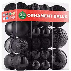 Christmas Ornaments Set of 36 - Beautiful [Black] Christmas Tree Decorations Ornaments Set - 6 Style Christmas Ball Ornaments - Shatterproof/Pre-Strung - for Holiday/Party/Decorations/DIY