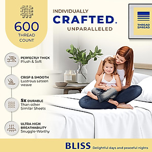 THREAD SPREAD 100% Egyptian Cotton Sheets Full Size - 600 Thread Count White Sheet, 4 PC 16" Deep Pocket Full Size Sheets Sets, High Thread Count Soft Cooling Sateen Weave Cotton Hotel Luxury Sheets