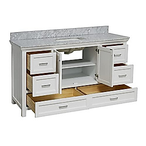 Kitchen Bath Collection Paige 60-inch Single Bathroom Vanity (Carrara/White): Includes White Cabinet with Authentic Italian Carrara Marble Countertop and White Ceramic Sink