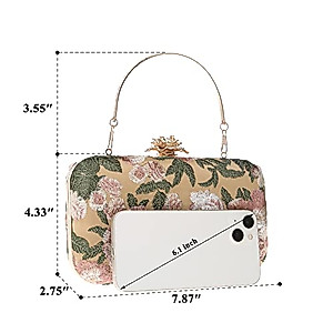 DA BODAN Womens Vintage Floral Beaded Sequin Tiny Clutch Embroidery Crossbody Evening Handbags for Wedding Party Prom (Green)