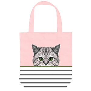 Cute Cat Pink Tote Bag - Cat Gifts for Women - Pink Black Cat Gifts for Cat Lovers - Cat Mom Gifts - Birthday Bags for Cat Lover Gifts - Teacher, Book Tote Bag - Large Reusable for Shopping (Pink Cat)