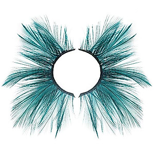 Dorisue Halloween eyelashes Double Lip Black with Green Big Extra Long Feather eyelashes Extra extension Halloween Green Feather Tip False Eyelashes Dance Halloween Costume