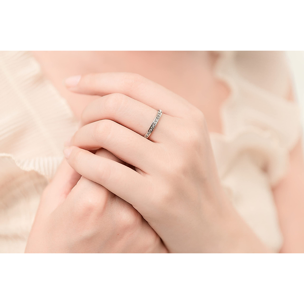 Women's Stainless Steel (316L) Stackable Band Ring, 2mm Wide, Full Eternity Ring. Cubic Zirconia (CZ) Wedding Band Ring, Size 5-10, Channel Setting