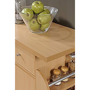 Hodedah Import Kitchen Island with Spice Rack and Towel Rack, Beech