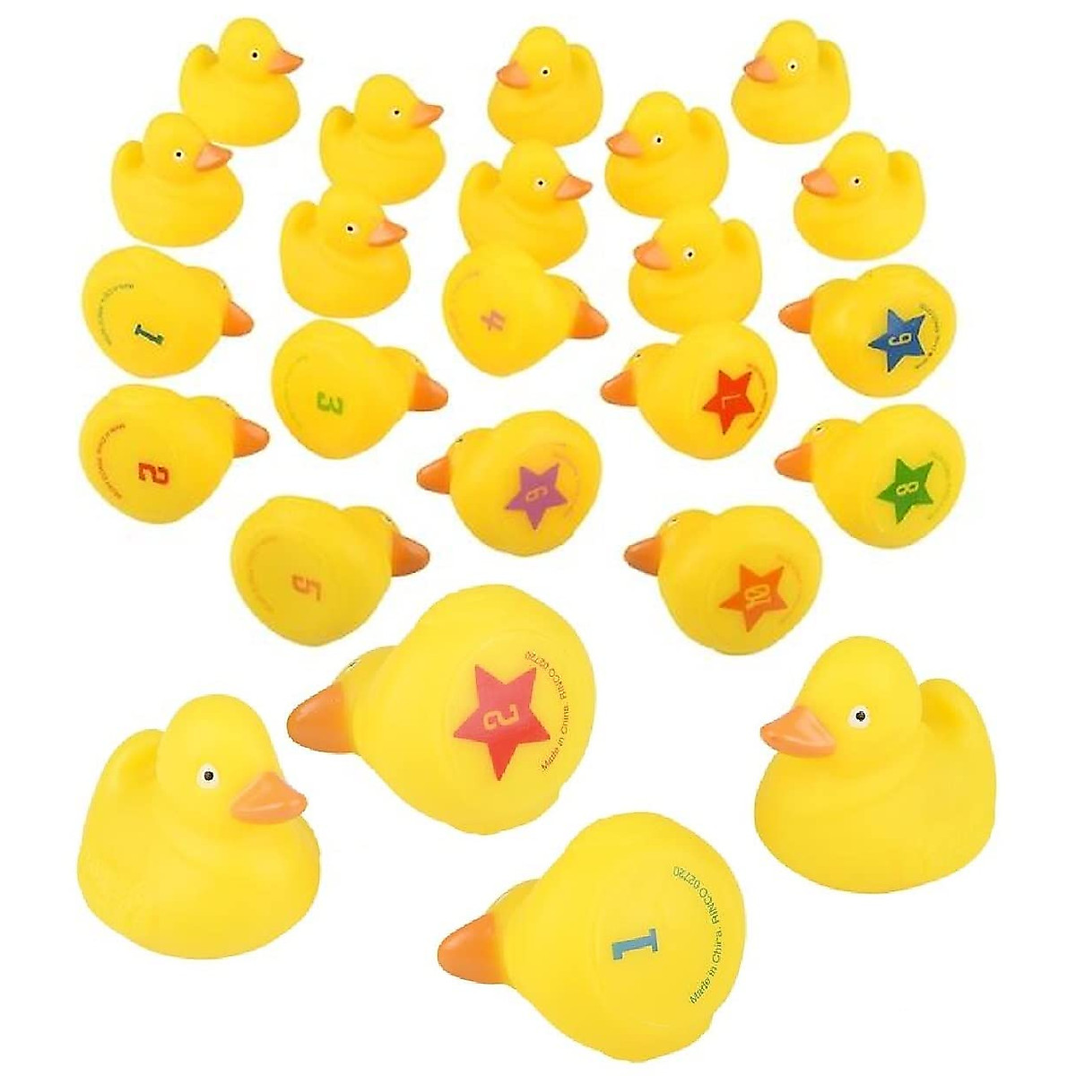 Yellow Rubber 2.5" Ducky Matching Game (20 Pack) 1 to 10 Numbers. Soft Rubber Duckies. (10 starred & 10 unstarred) Memory Game for Kids. Fun Educational Learning Toy Preshcoolers Develops Memory