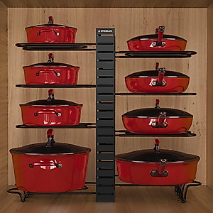 STORLUX Pot and Pan Organizer for Cabinet, Adjustable 8 Non-Slip Tiers Pot Rack with 3 DIY Methods, Kitchen Cabinet Organizer for Pots and Pans, Black Steel Cookware Organizer (UPGRADED)