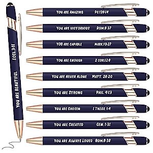Ctosree 10 Pcs Inspirational Pens Motivational Ballpoint Pens with Stylus Tip Funny Ink Pens Metal Office Appreciation Gifts for Employee Coworkers Office Supplies, 10 Styles (Dark Blue)