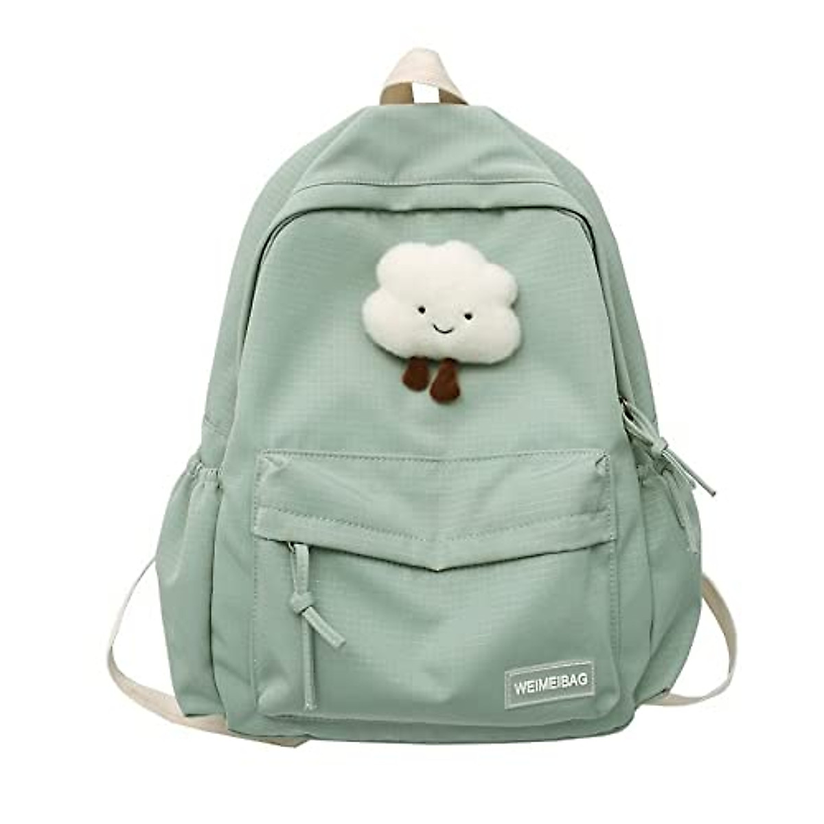 Aesthetic Backpack with Kawaii Cloud Pendant, Large Capacity Rucksack, Sturdy and Durable, Back to School Essential. (Matcha Green)