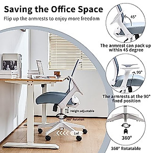 H HAILIBO Office Chair, Mesh Back Desk Chair, Swivel Ergonomic Computer Chair with Flip-Up Arms and Adjustable Height (Light Blue)