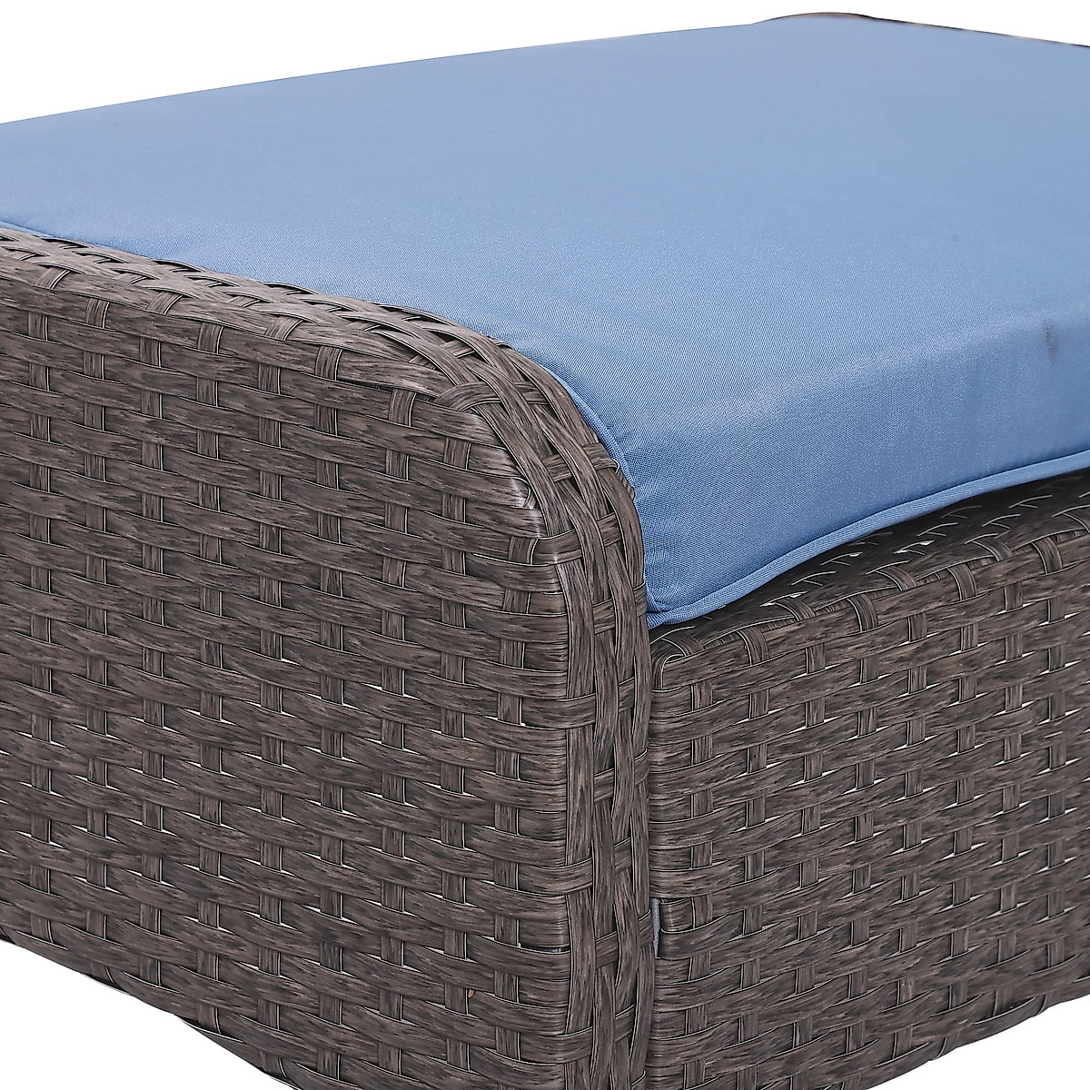 Outsunny 5 Pieces Rattan Wicker Lounge Chair Outdoor Patio Conversation Set with 2 Cushioned Chairs, 2 Ottomans and Tempered Glass Top Coffee Table, Blue