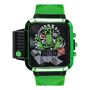 Accutime Minecraft Creeper Merch - Kids Digital Watch with LED Flashlight, Light Show, and Green Creeper Design - Officially Licensed Minecraft Toy Watch for Boys and Girls Ages 3+