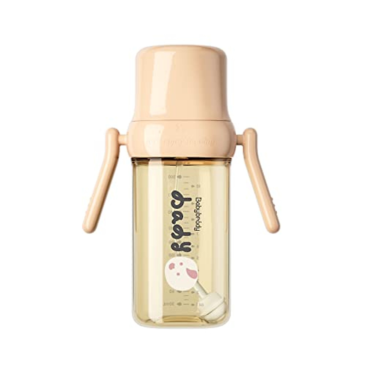 FLYBABY PPSU Sippy Cup with Handles for Toddlers, Weighted Straw Cups Spill Proof, Water Bottle for Kids 1 Year+, 10 Ounce Light Pink