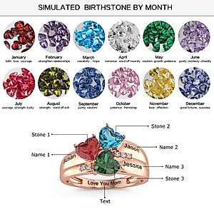 Personalized Mothers Rings with 3 Simulated Birthstones for Women Engraved Family Name Rings for Grandmother Mother Anniversary Rings (Rose Gold, 7)