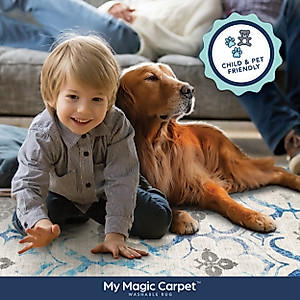My Magic Carpet Washable Rug - Stain Resistant, Waterproof, Non-Slip - Pet & Family Friendly Machine Washable Indoor Rugs for Bedroom, Living Room, Kitchen, RV (Kalini Floral Natural, 2.5X7ft)