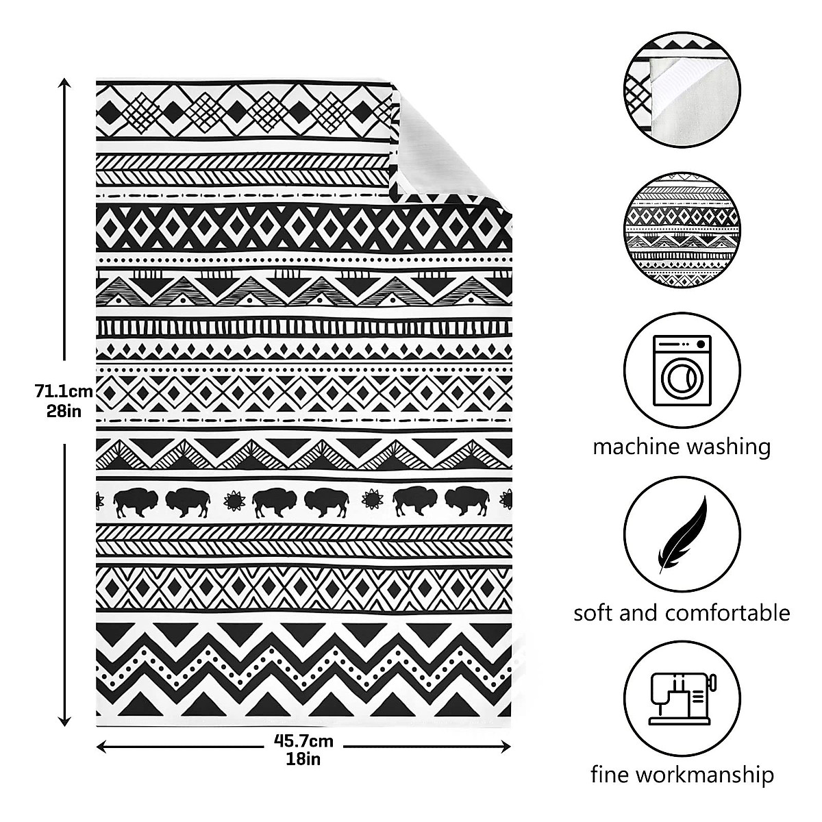 susiyo Aztec Tribal Black and White Kitchen Dish Towel, Set of 4 Pcs Soft Polyester Dish Cloth for Cooking Washing, 28 X 18 Inch
