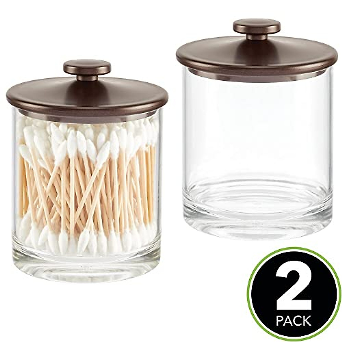 mDesign Small Modern Apothecary Storage Organizer Canister Jars - Acrylic Containers for Bathroom, Organization Holder for Vanity, Counter, Makeup Table, Lumiere Collection, 2 Pack, Clear/Bronze