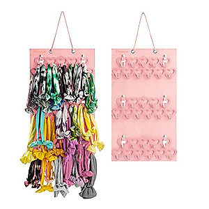 PACMAXI Hanging Headband Holder For Baby Girls, Headbands Organizer For Baby Girls, Baby Bow Holder Organizer W/heart-shape Velvet Hangers, Newborn Bows And Headbands Storage(Pink)