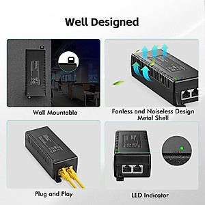 YuLinca Gigabit PoE+ Injector 60W, 802.3af/at/bt Power Over Ethernet PoE Adapter, 10/100/1000Mbps, Non-PoE to PoE Adapter, Plug & Play, Distance Up to 100 Meters (328 ft.)