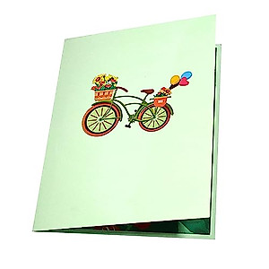 Yuly Bicycle 3D Pop-Up Card Flower Basket Bike Greeting Card With Envelope For Wife Mom Birthday Cards Outdoor Travel Card Pop-Up Card
