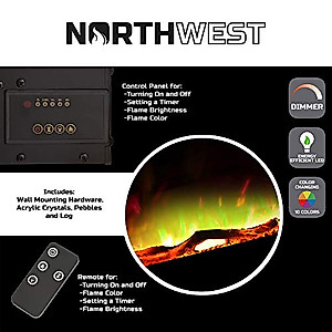 36-Inch Wall Mounted Electric Fireplace - Modern Fireplace with Floor Stand, Remote, and Adjustable Heat and Brightness by Northwest (Black)