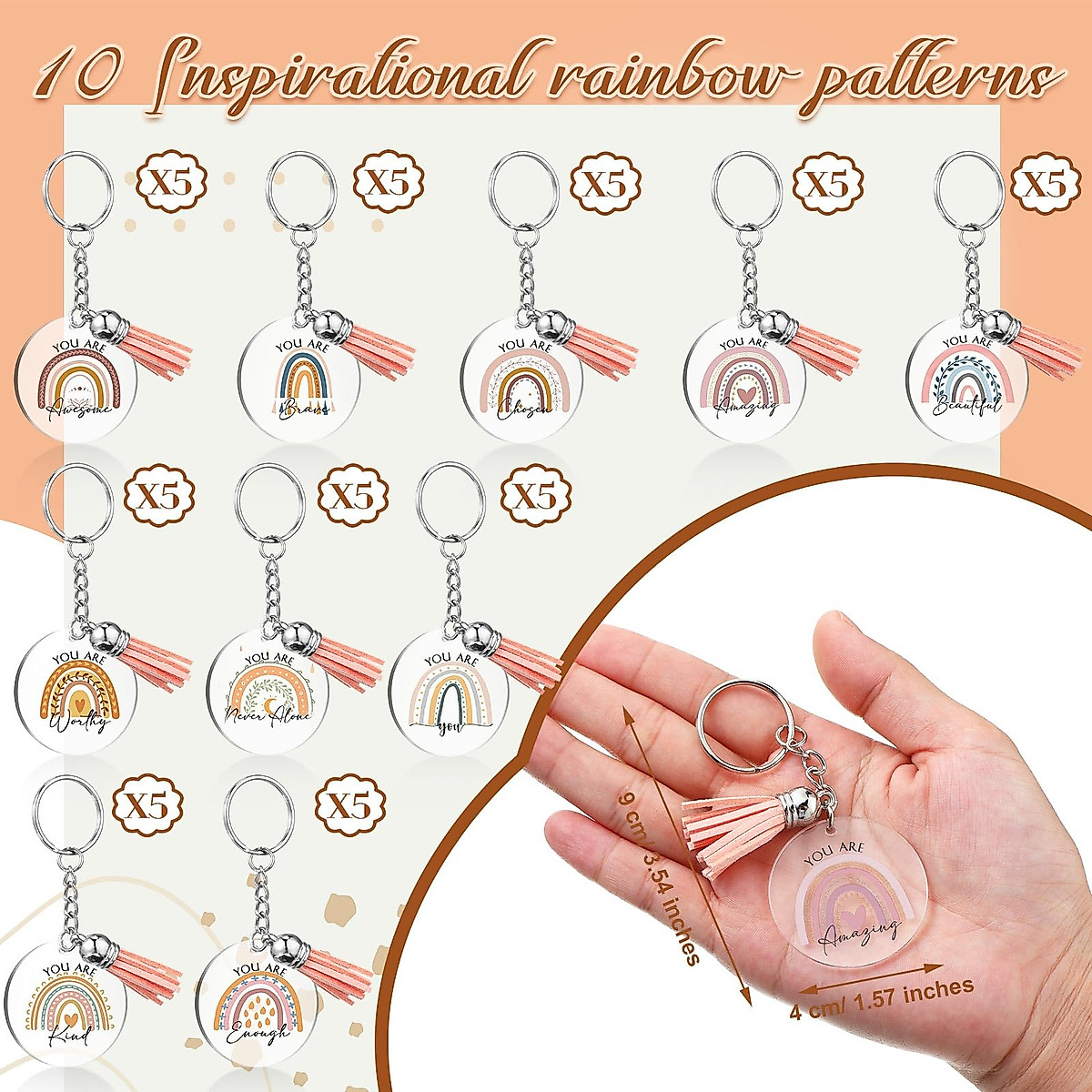 Unittype 30/50/100 Rainbow Keychain Inspirational Keychain Employee Appreciation Gifts for Coworkers Thank You Key Chains(50 Pcs)