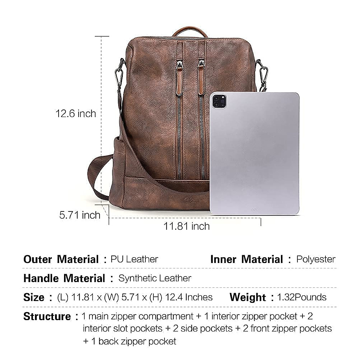 CLUCI Women Backpack Purse Leather Bundles with Small Crossbody Bag for Women Cellphone Shoulder