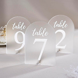 Frosted Arch Table Numbers for Wedding Reception with Matel Stands 1-15,5''x7'' Inch Frosted Arch Acrylic Sign with White Letters for Reception, Party, Anniversary, Event